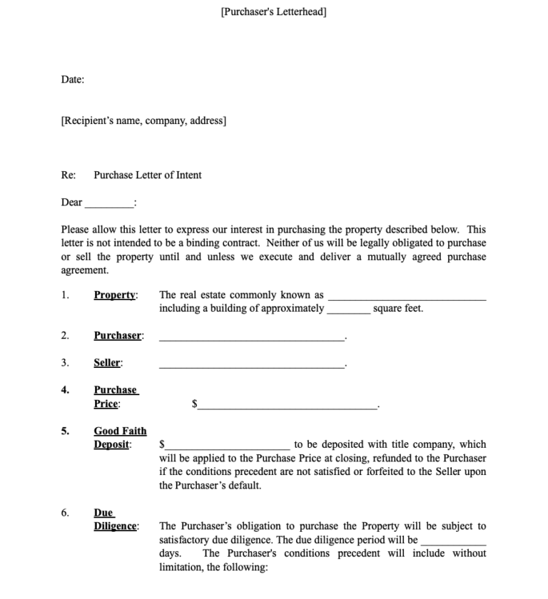 Sale Letter of Intent | CPIX Commercial Property Information Exchange